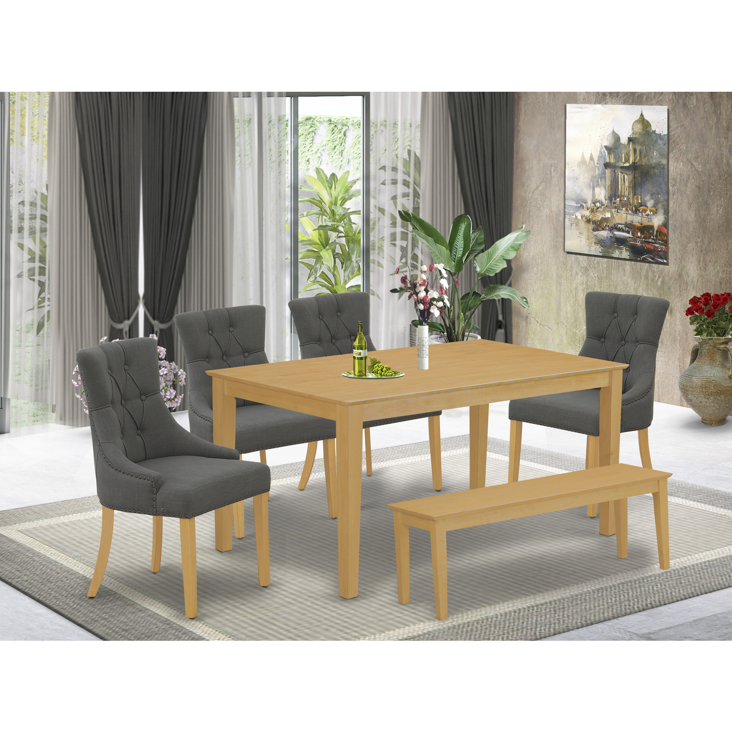 HomeStock Tuscan Temptations 6Pc Dining Set Includes A Rectangle Dinette Table And Four Parson ...
