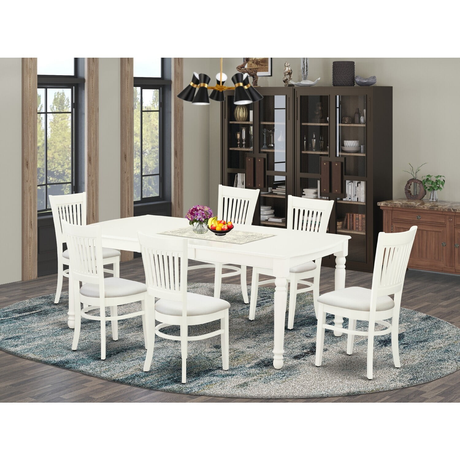 HomeStock Tuscan Temptations 7-Pc Mid Century Dining Table Set-6 Dining Chairs With Slatted Back ...