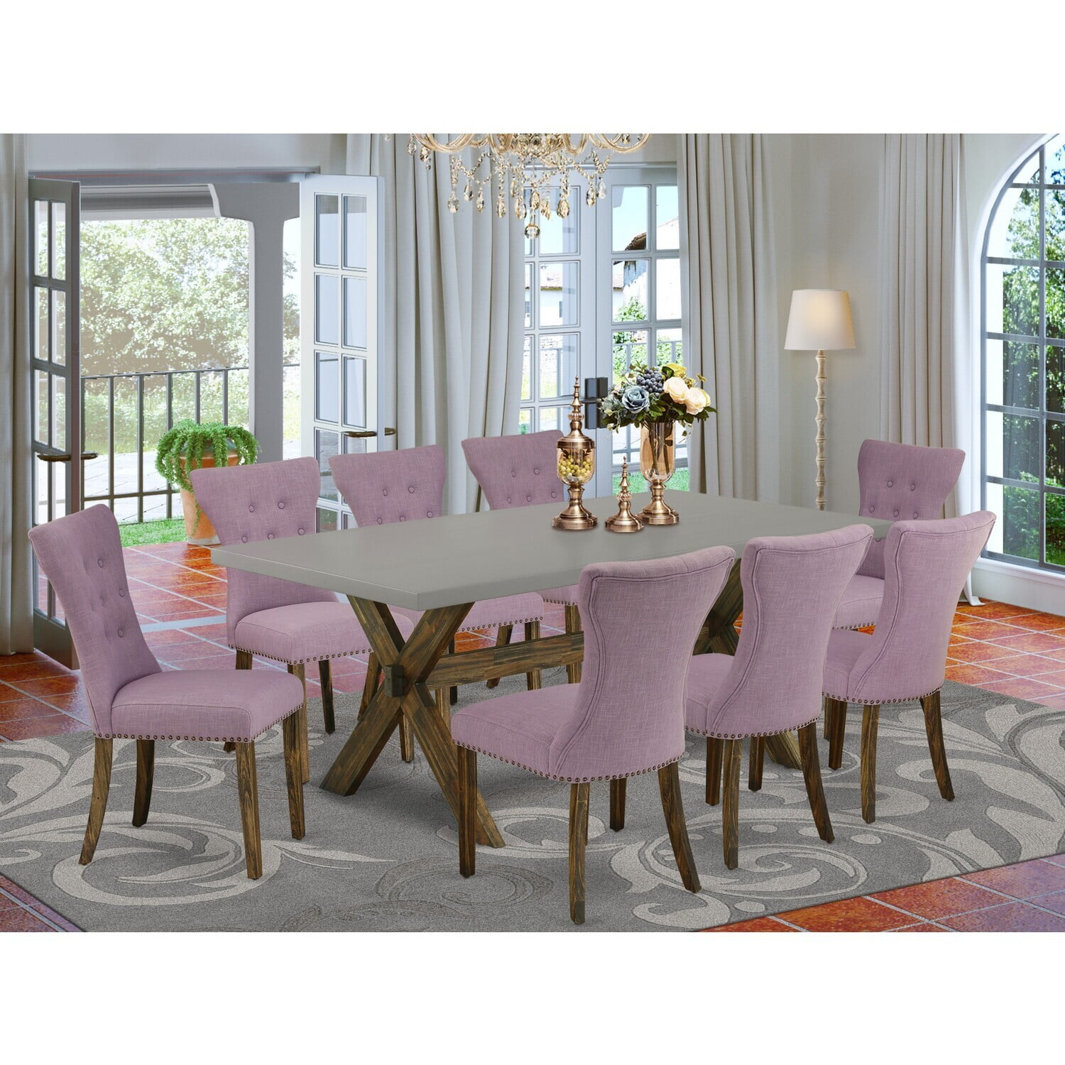 HomeStock Tuscan Temptations - 9-Piece Dining Table Set - 8 Parsons Chairs And A A Rectangular ...