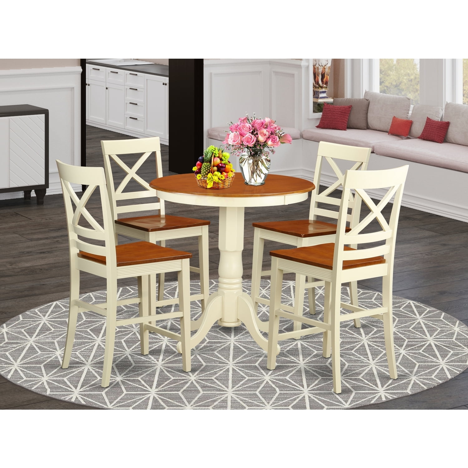 Tuscan 5-Piece Pub Set - Round High-Top Dining Table & 4 Bar Stools ...