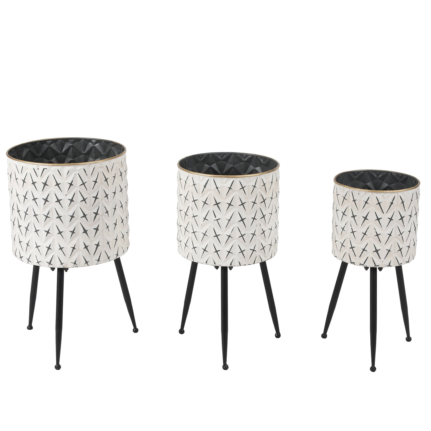 HomeStock Coastal Craftsman Set Of 3 Distressed White And Black Metal ...