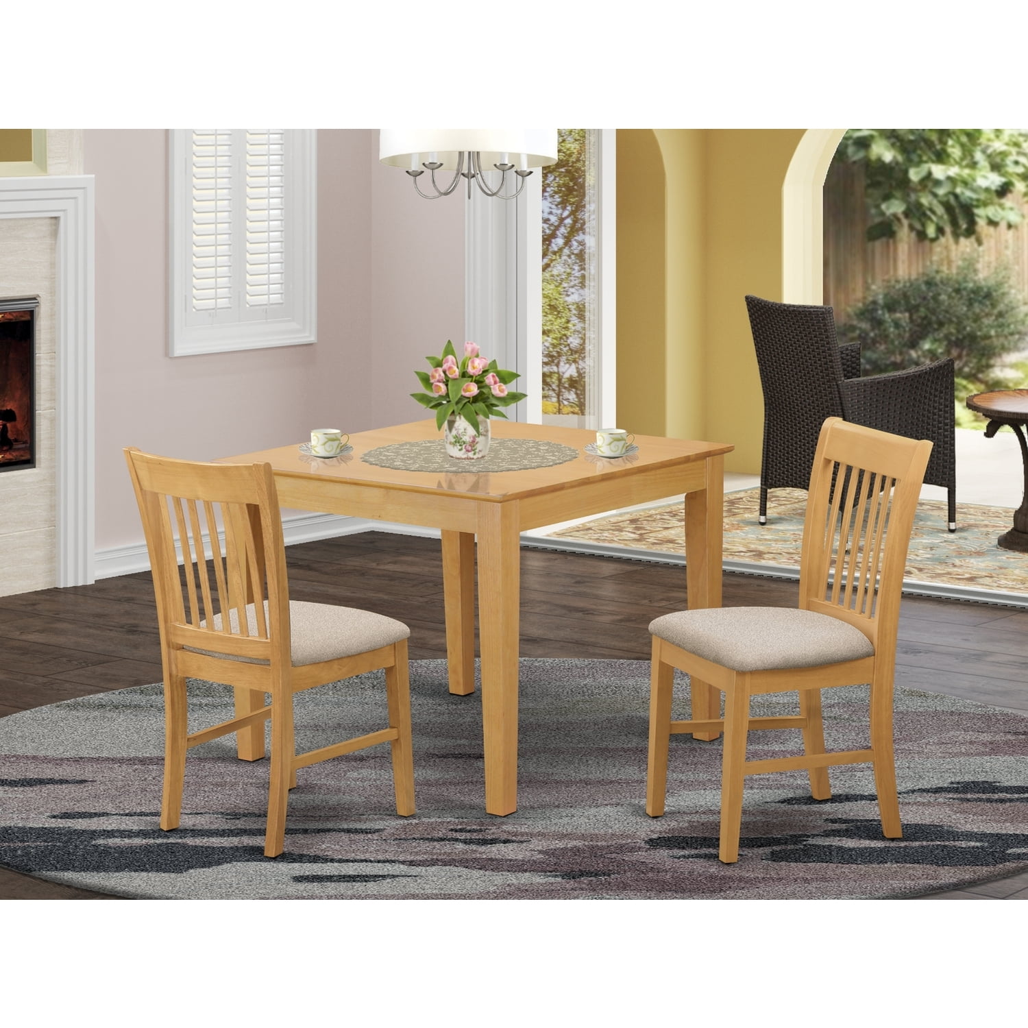 Square Dining Set - 36 Inch Kitchen Table with 2 Linen Chairs - Oak ...