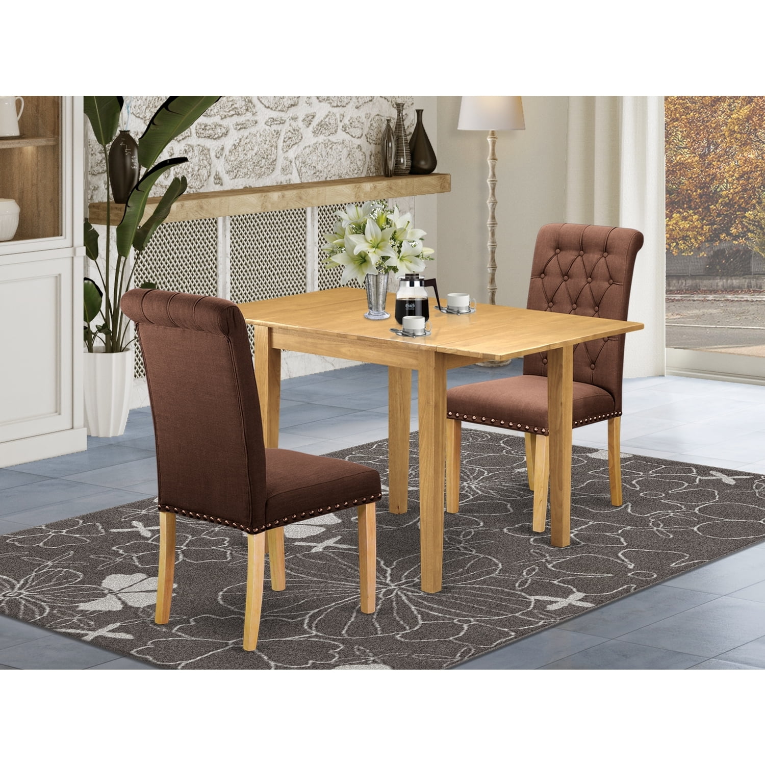 HomeStock Tuscan Temptations Wooden Dining Table Set 3 Pc - 2 Dining Room Chairs And A Breakfast ...