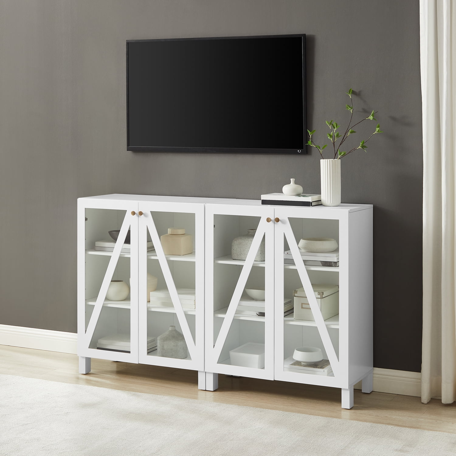 Media Storage Cabinet Set - TV Stand with Shelves & Pantries - Modern ...