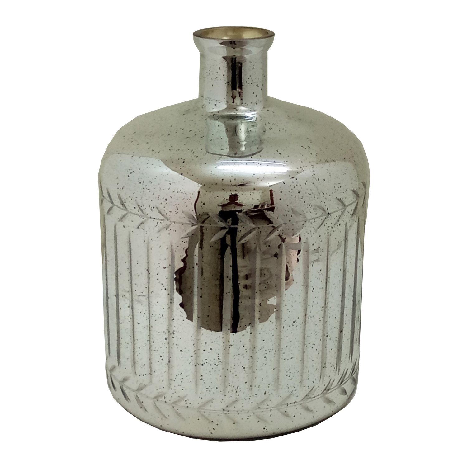 HomeStock Tuscan Treats Silver Glass Vase - 12" x 14", Narrow Mouth ...