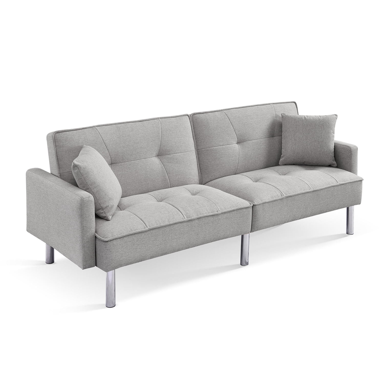 HomeStock TuskanTreats Tufted Light Grey Tufted Futon Convertible Sofa ...