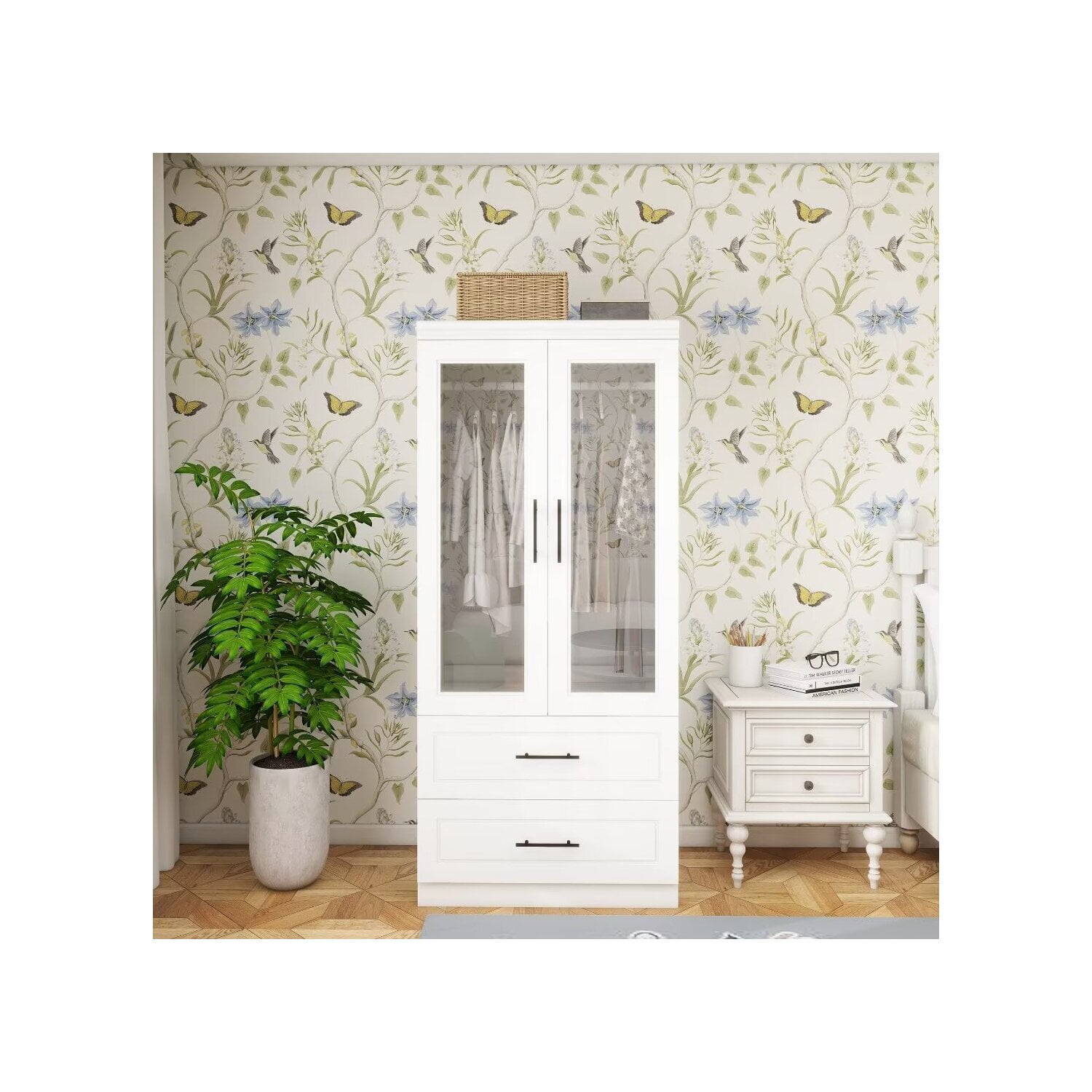 HomeStock Upmarket Closet with 2 Glass Closet Doors, 71" High Bedroom ...