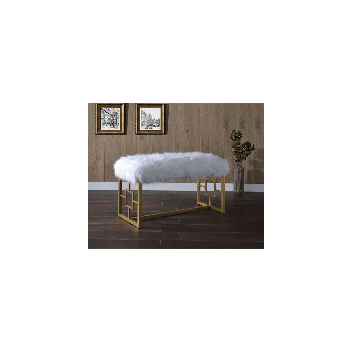 HomeStock Urban Oasis Bench, White Faux Fur & Gold - Walmart.com