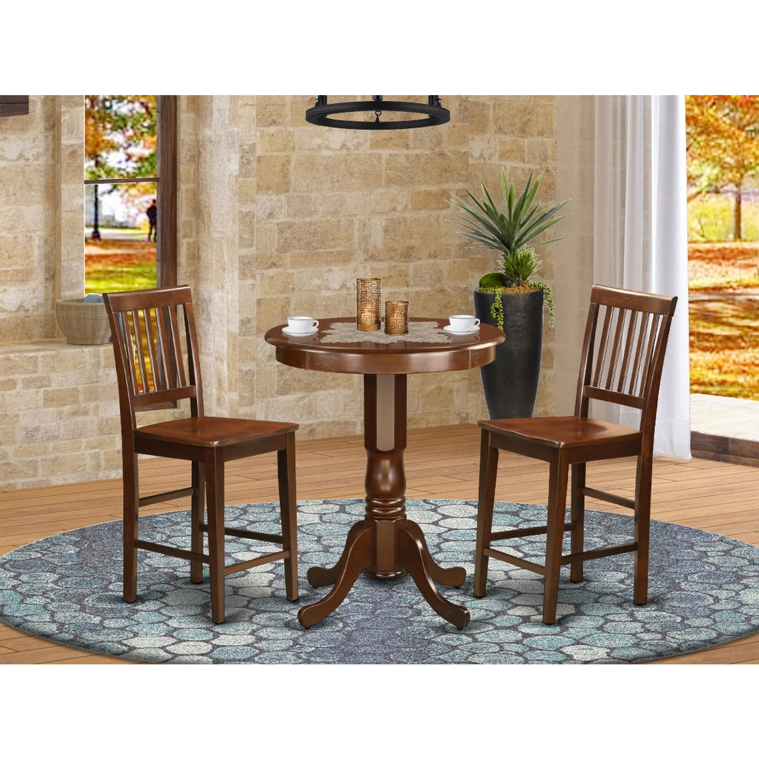 Counter Height Dining Set - 3 Piece Wood Table & Chairs - Round ...