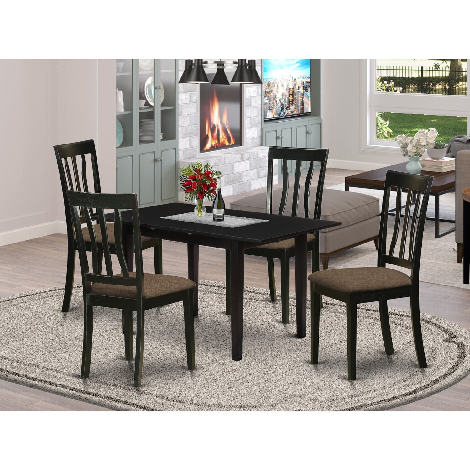 5 Piece Dinette Set - Rectangular Kitchen Table with 4 Chairs - Black ...