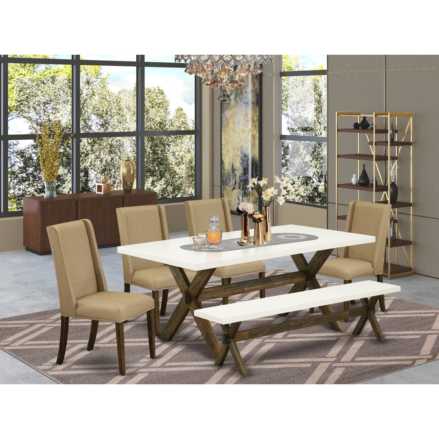 HomeStock Urban Upmarket 6-Piece Dining Table Set-Dark Khaki Linen ...