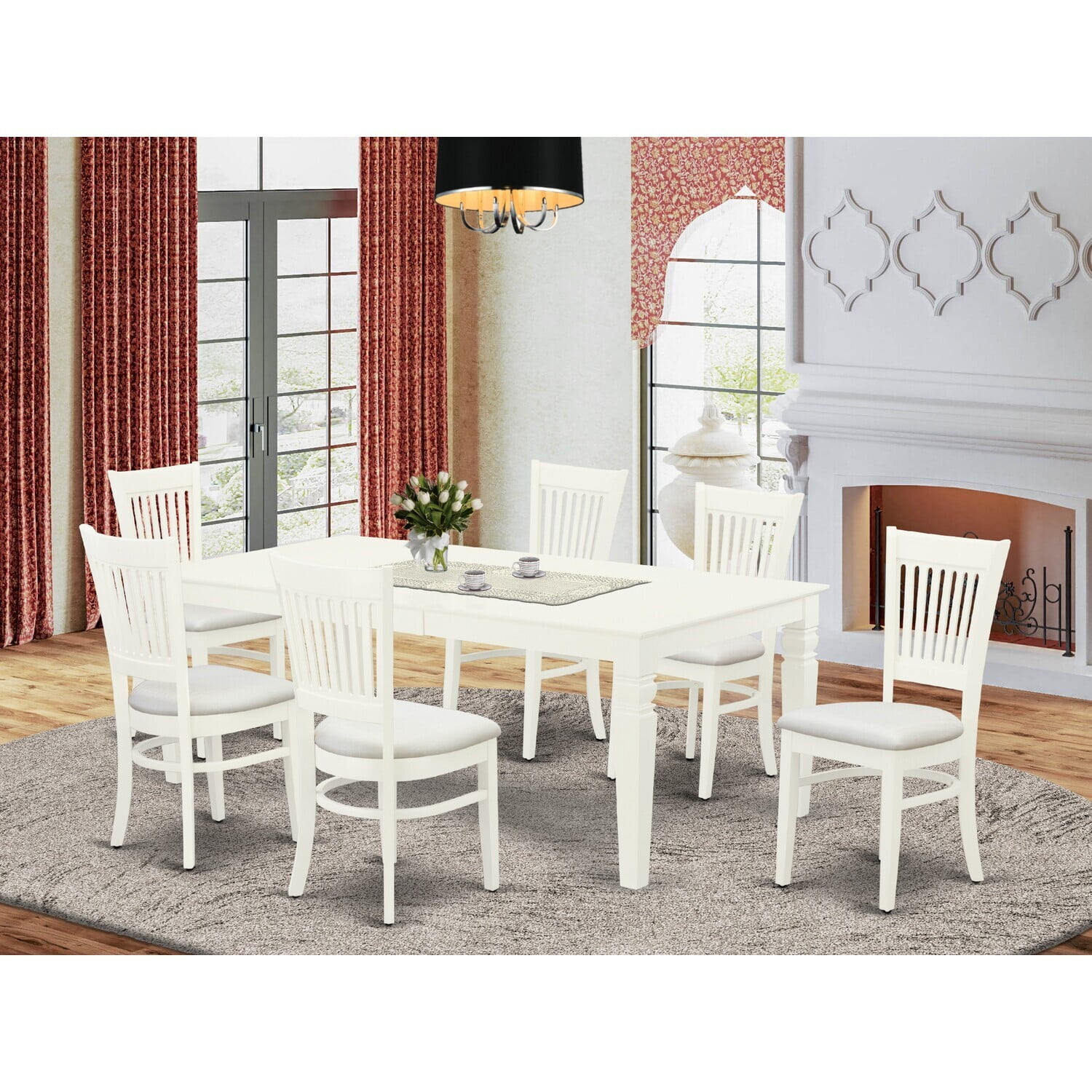 HomeStock Urban Upmarket 7-Pc Dining Table Set-6 Wood Dining Chair With ...