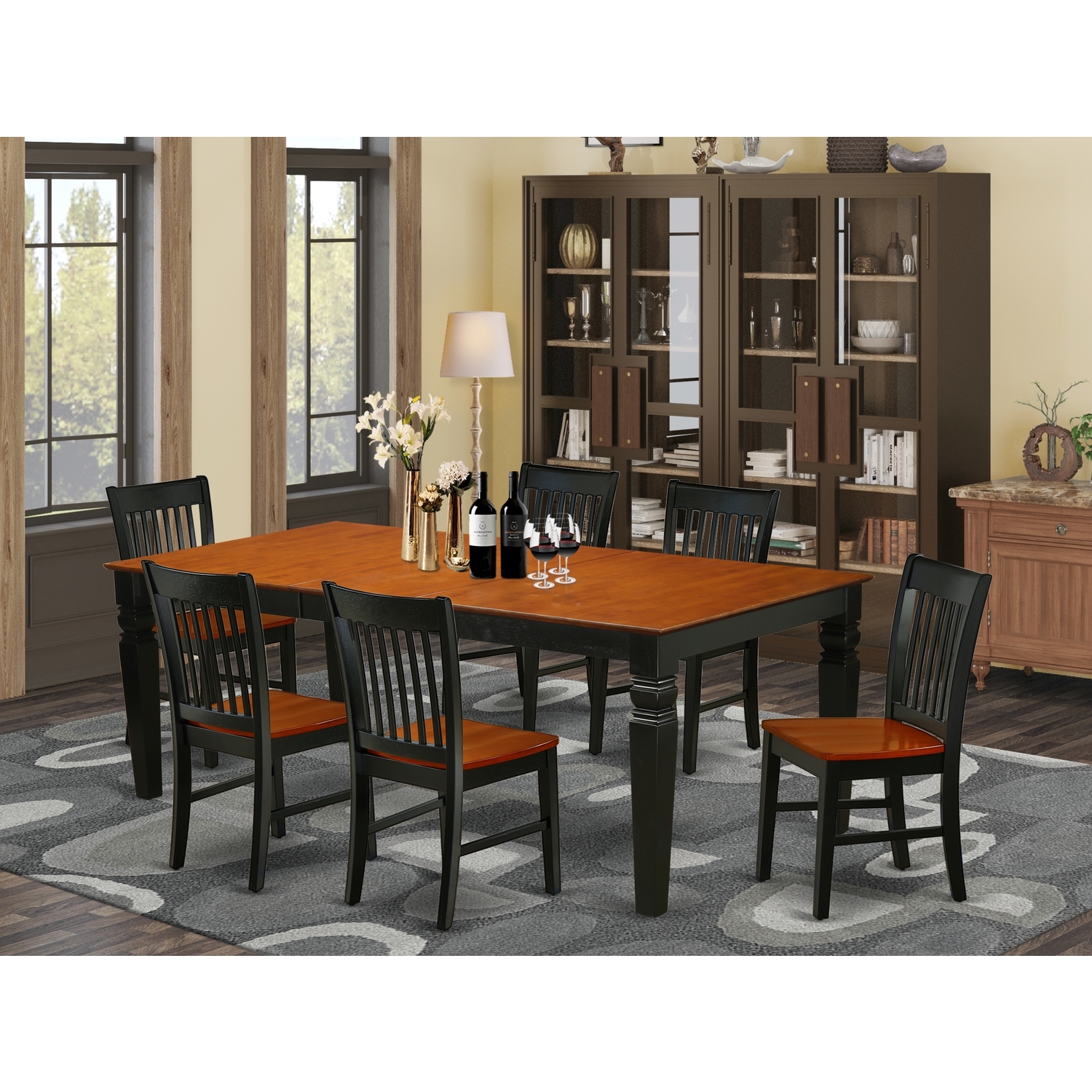 Rectangular Dining Table Set 7pc - 66/84 Inch Table with Butterfly Leaf ...