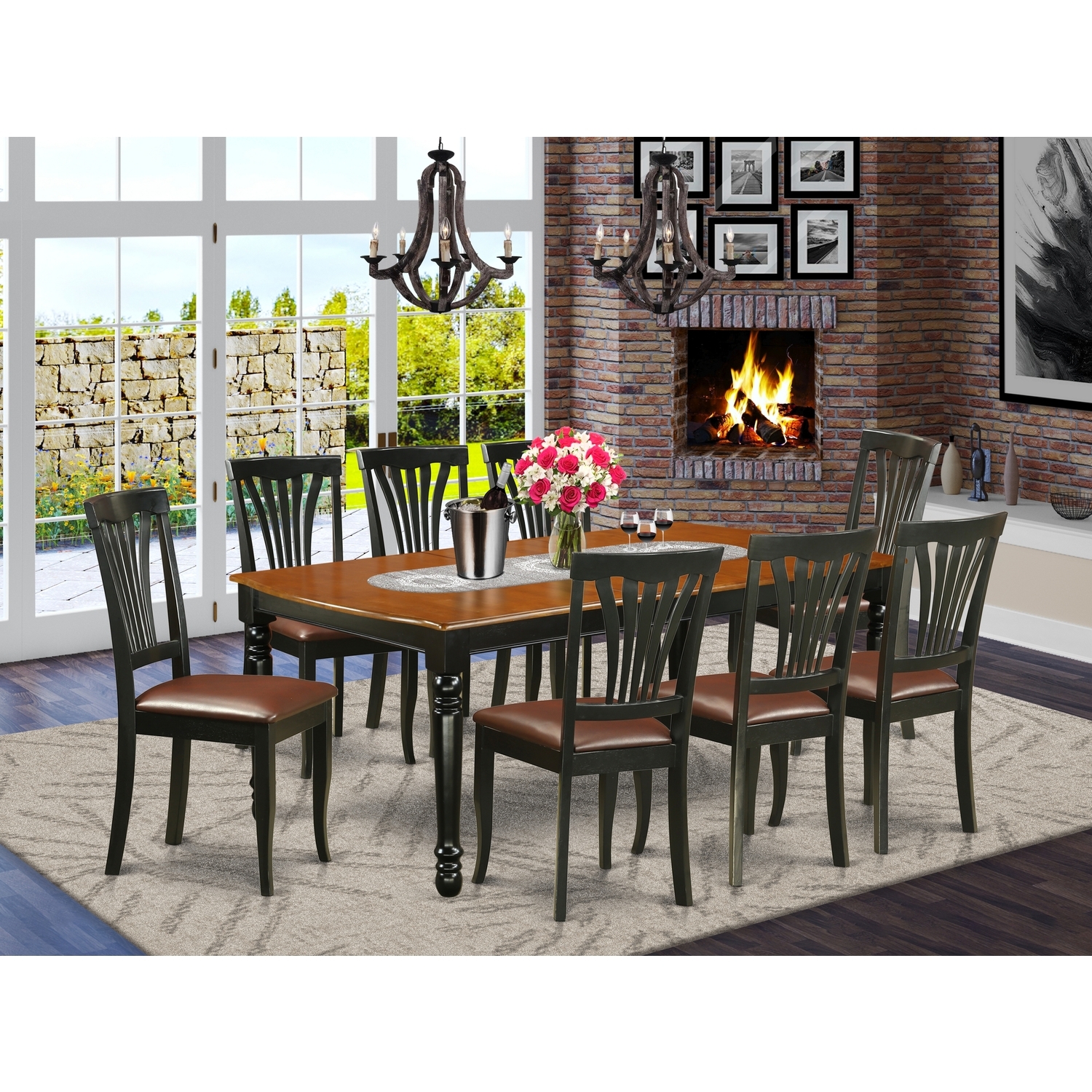 Kitchen Table Set 9 Piece Dining Set with Chairs - Modern Black Cherry ...