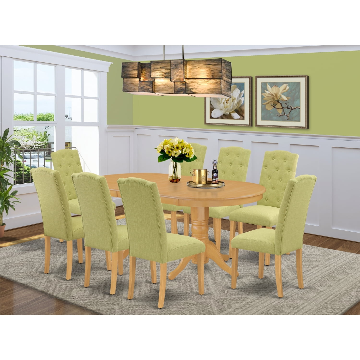 Oval Dining Table Set with 8 Chairs - Modern Parson Dining Set - Oak ...