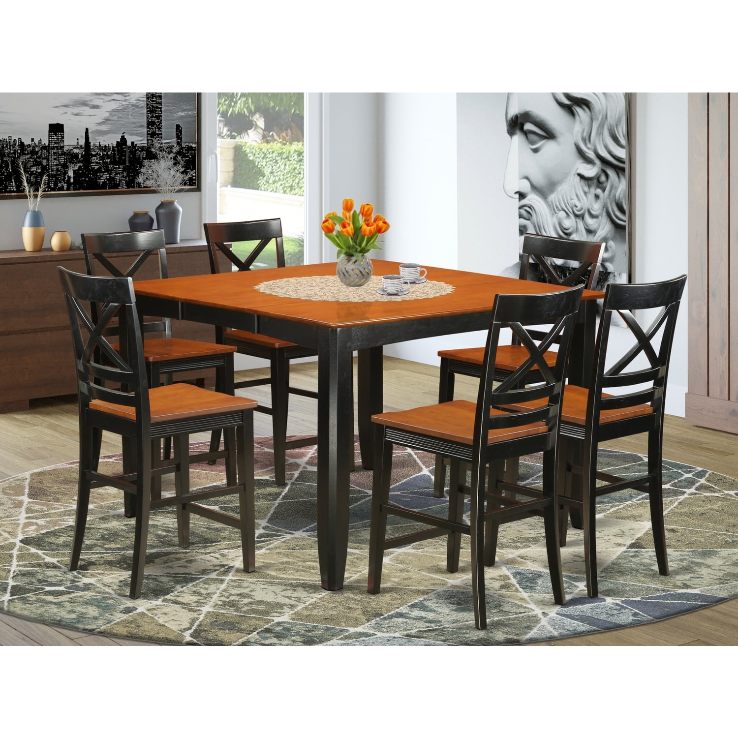 Counter Height Dining Set - 9 Piece Table & Chair Set - Modern Bar ...
