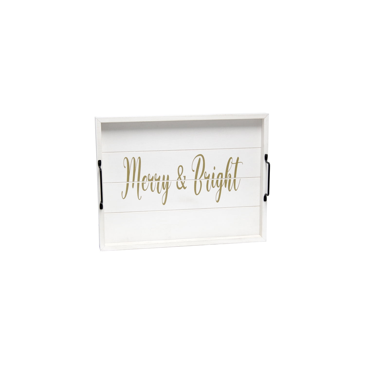 HomeStock Variety Decorative Wood Serving Tray with Handles, White Wash ...