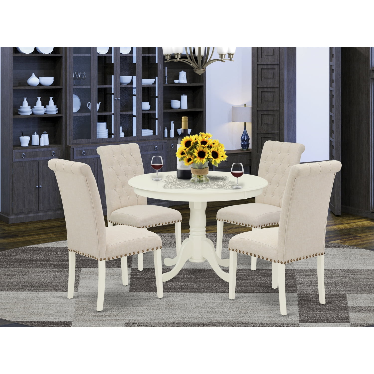 Round Dining Table Set - 5 Piece Kitchen Dinette Set with 4 Linen ...