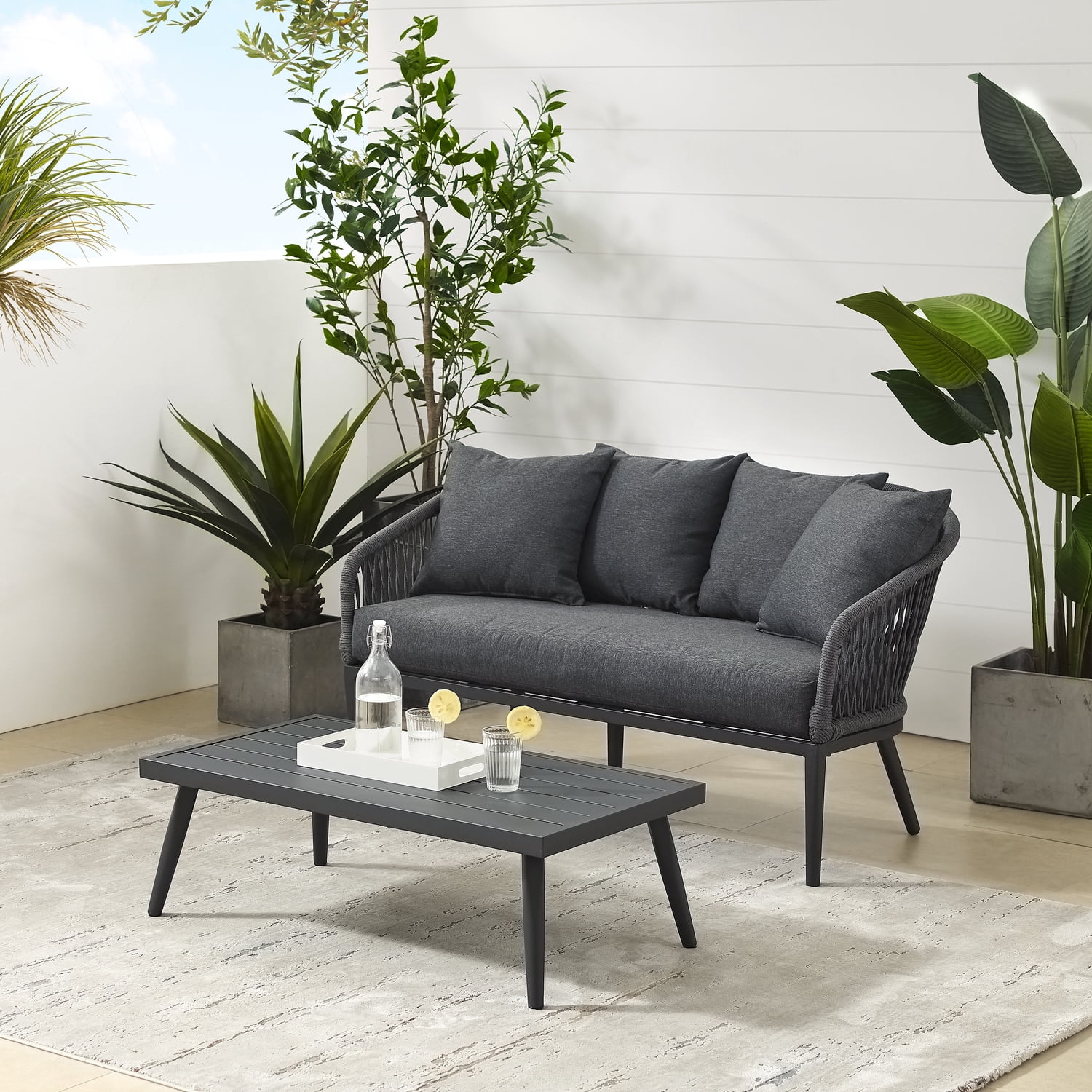 HomeStock Victorian Vibes 2Pc Outdoor Rope Conversation Set Charcoal ...