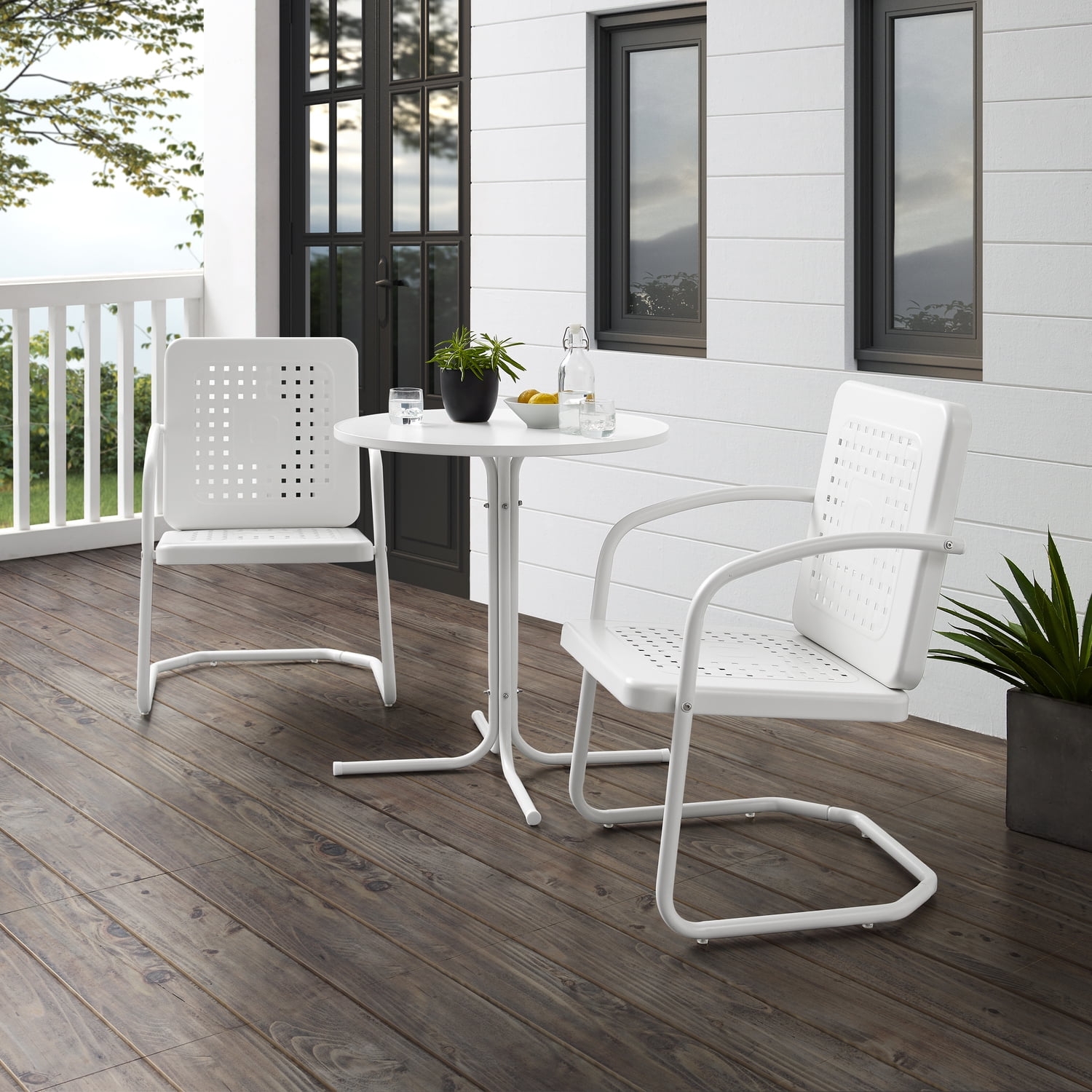 HomeStock Victorian Vibes 3Pc Outdoor Metal Bistro Set with White Satin ...