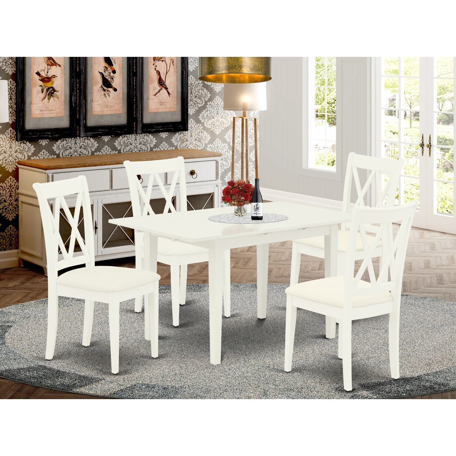 Rectangular Dinette Set 5-Piece Dining Table with Chairs - Linen White ...