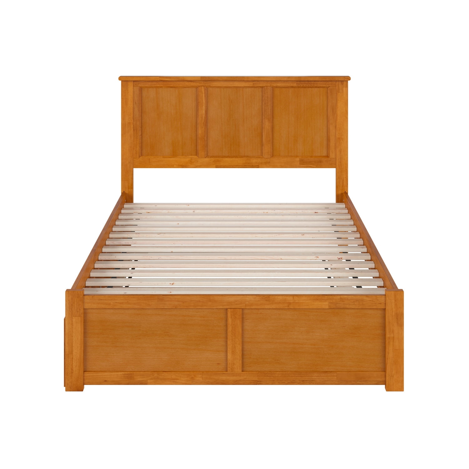 Solid Wood Platform Bed with Trundle - Full Size Bed Frame, Footboard ...