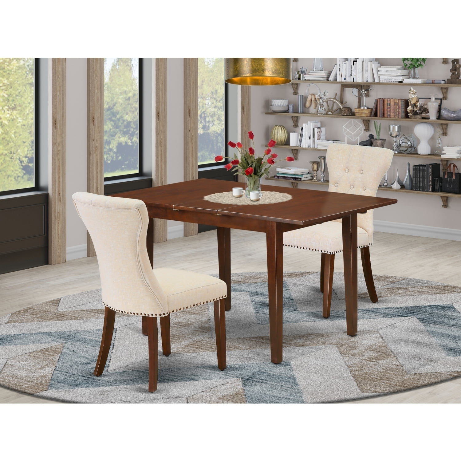 Vintage 3-Piece Dinette Set - Dining Table with 2 Chairs - Linen Fabric ...