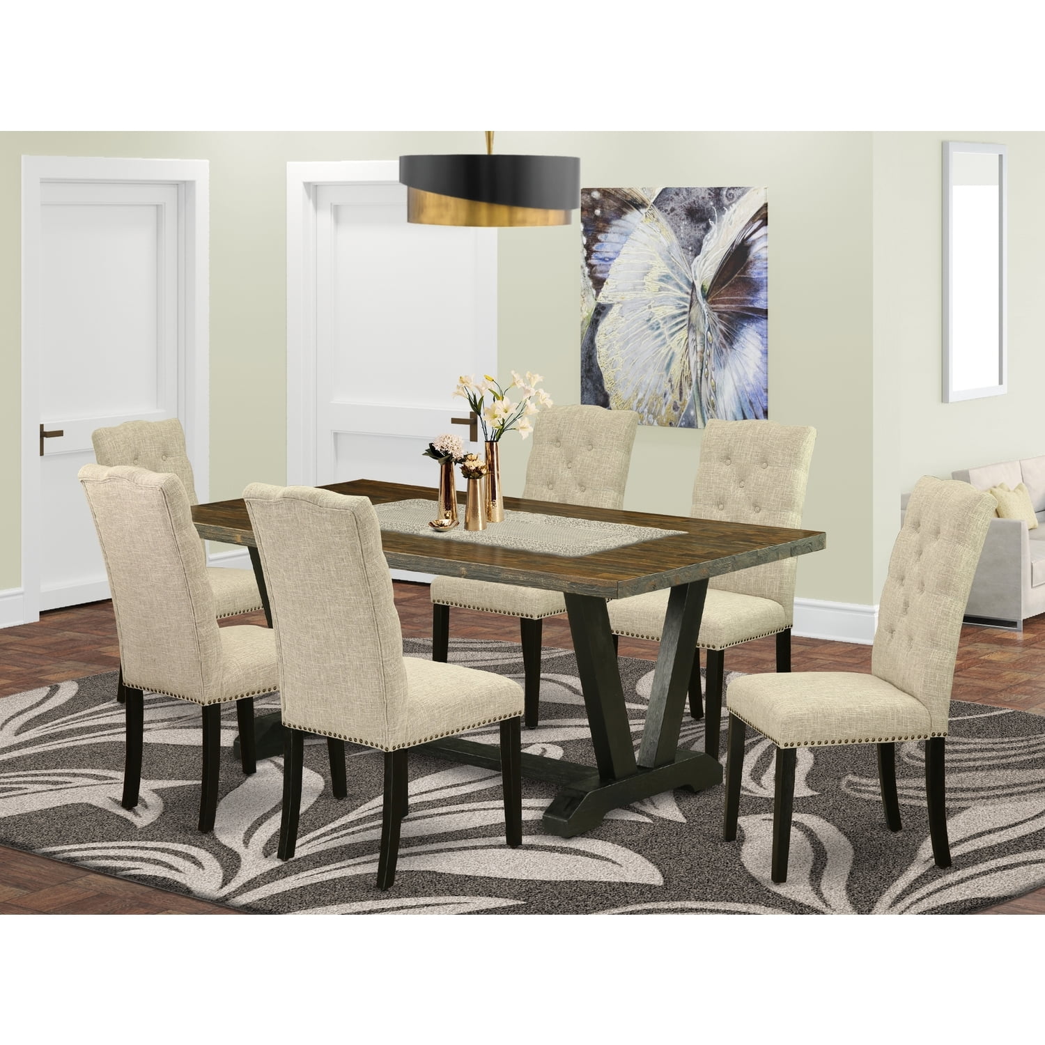 Victorian Dining Room Table Set - 7 Piece with 6 Parsons Chairs ...