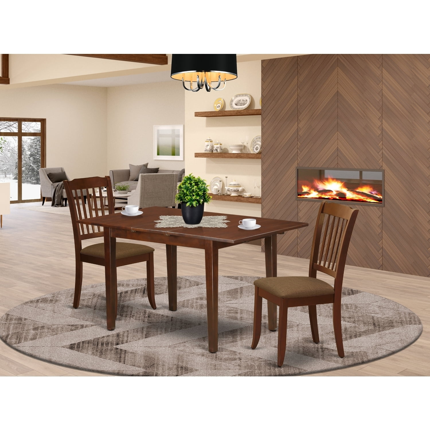 3Pc Dinette Set - Kitchen Table & Chairs - Mahogany Finish - Small ...