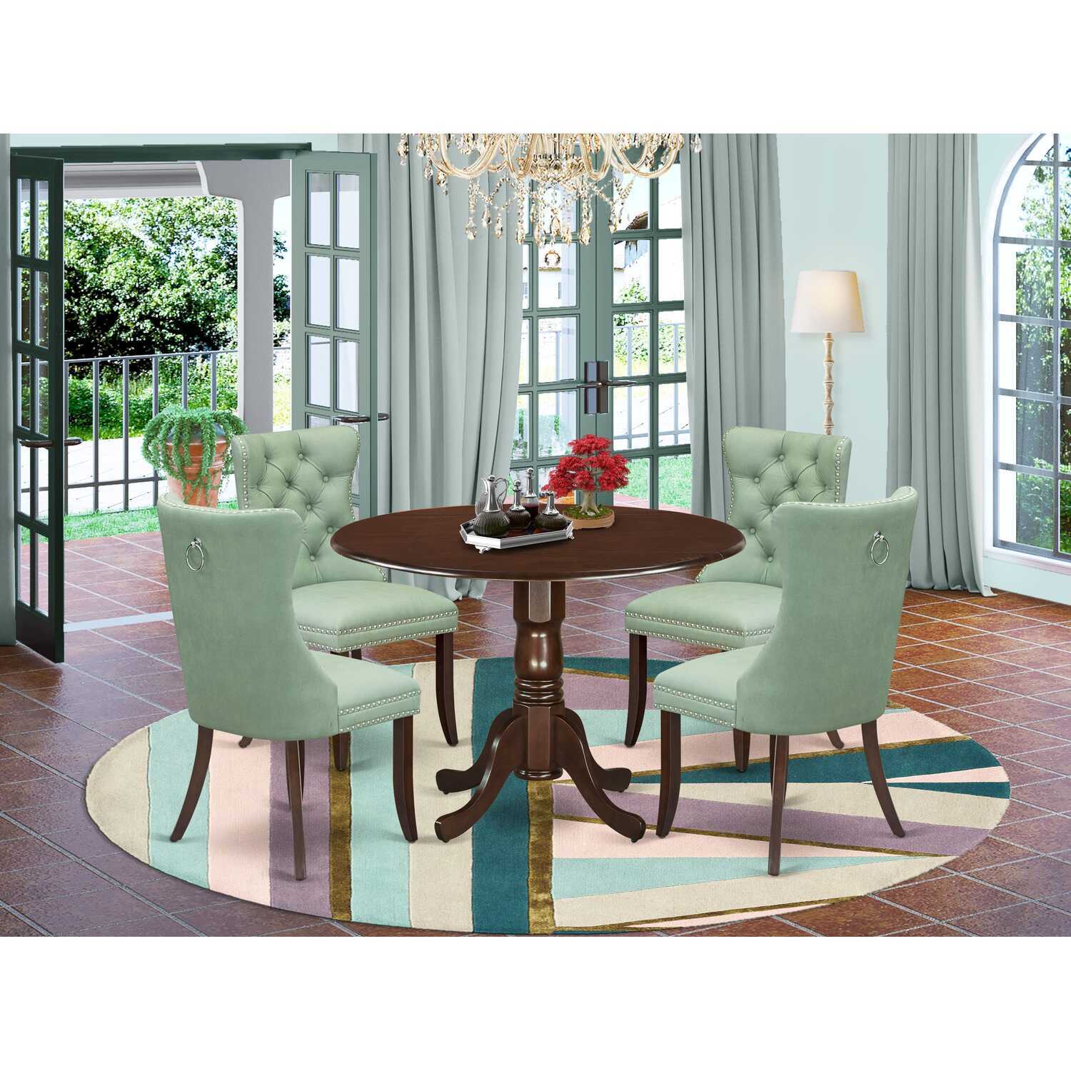 HomeStock Victorian Virtue 5 Piece Dining Table Set Contains A Round Kitchen Table With Dropleaf ...