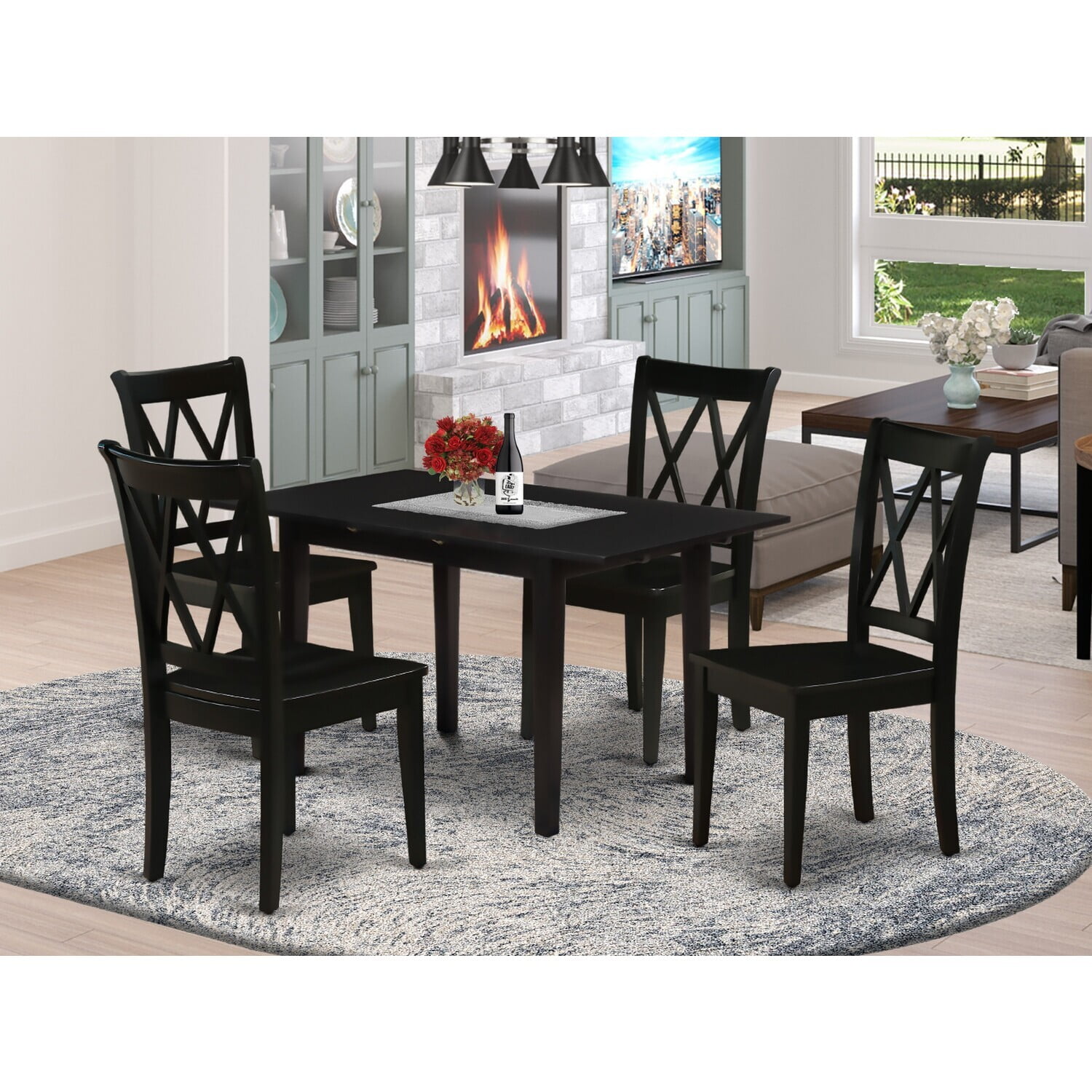 HomeStock Victorian Virtue 5-Piece Wood Dining Table Set2 Wooden Dining Chairs With Double X ...