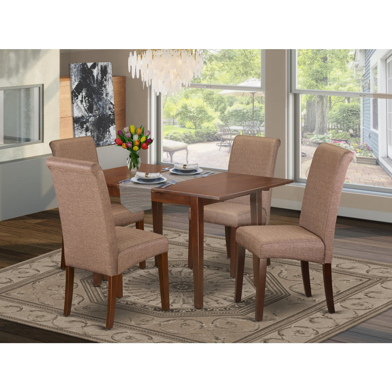 HomeStock Vintage Variety 5Pc Kitchen Table With Linen Brown Fabric ...