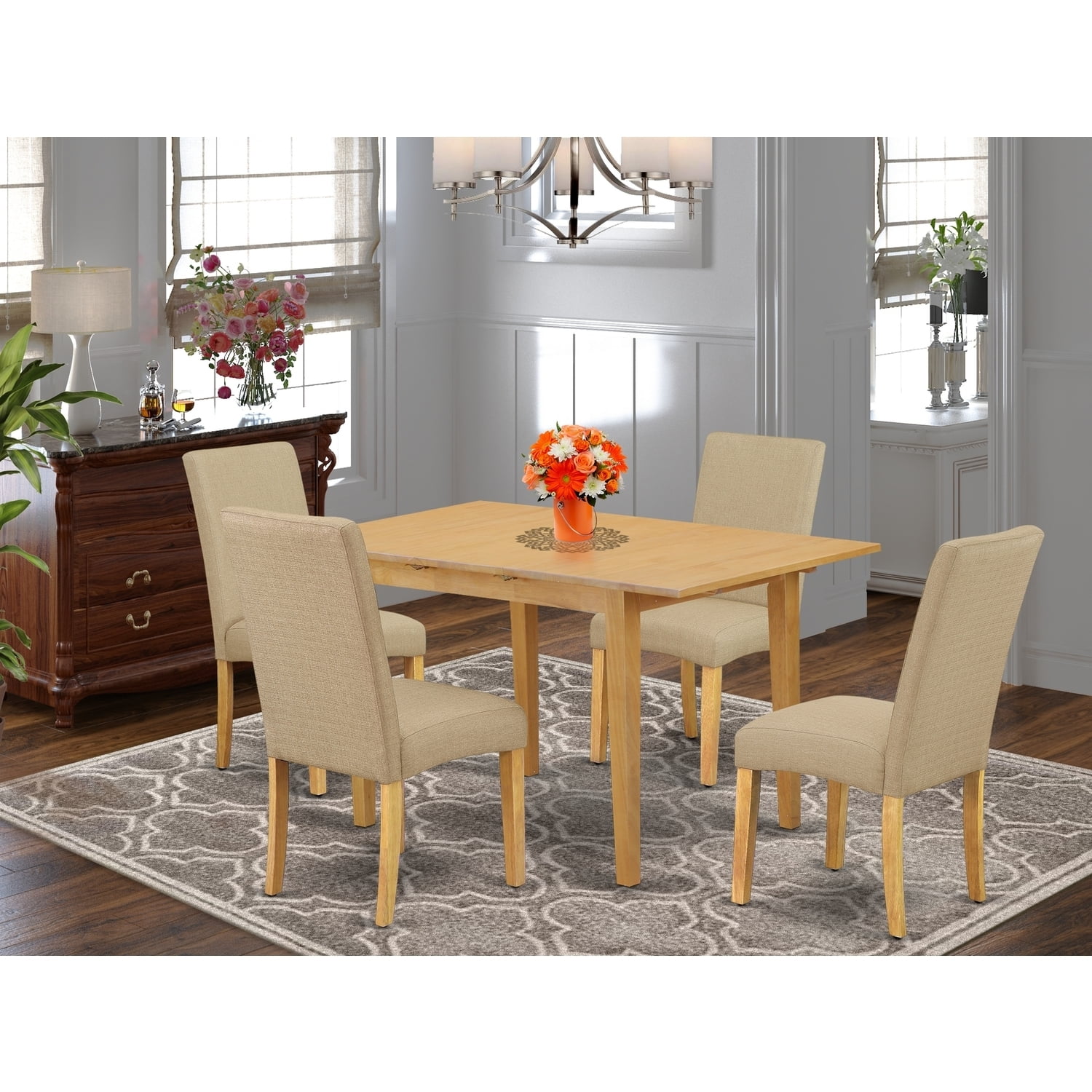 Vintage Dinette Set - 5Pc Rectangle Table & 4 Parson Chairs - Oak ...