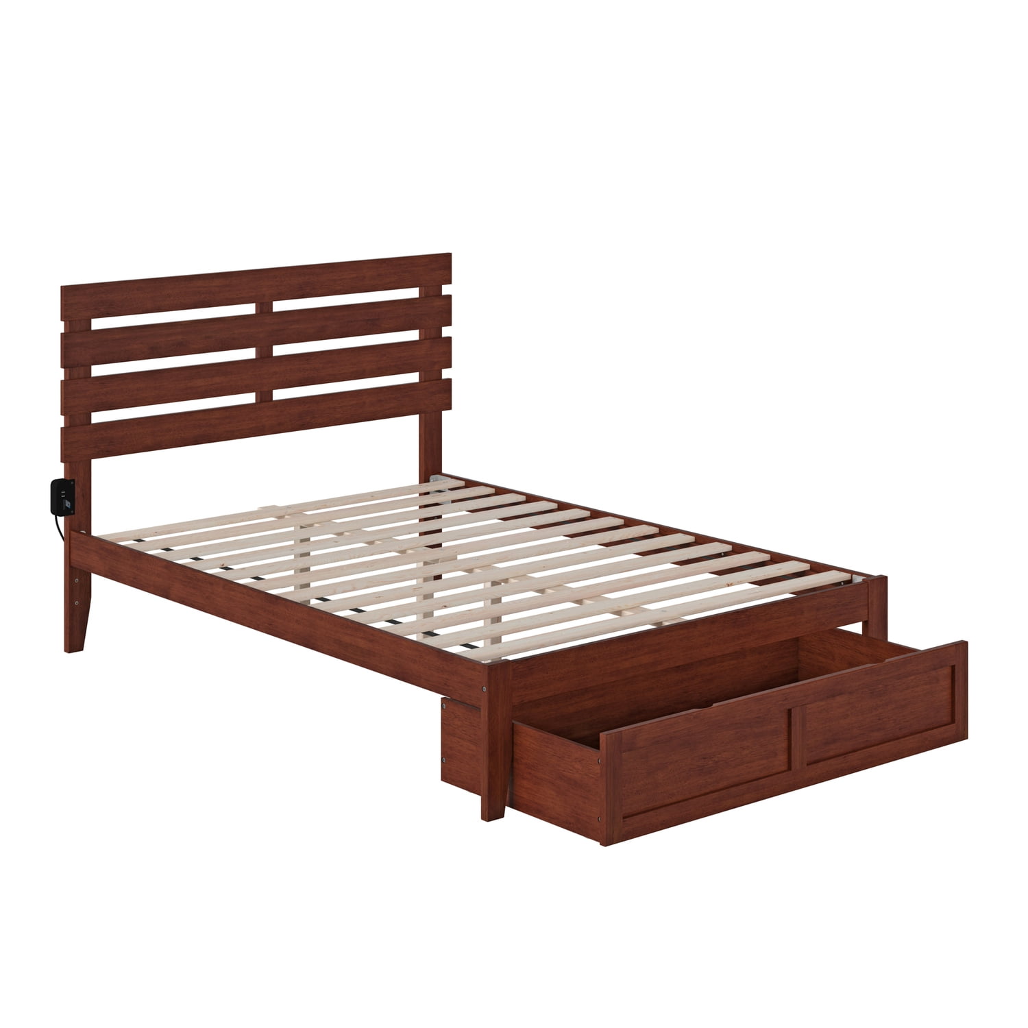 HomeStock Vintage Variety Full Bed with Foot Drawer, Walnut, 54" x 75 ...