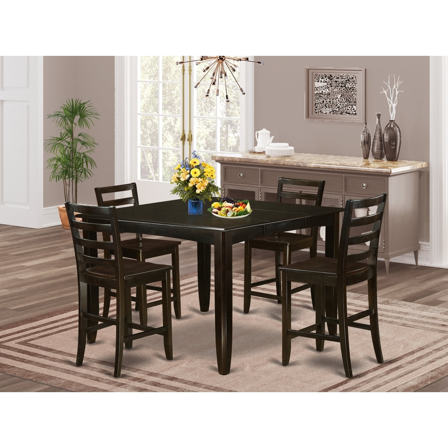 Counter Height 5 Piece Dining Set - Vintage Square Table & 4 Chairs ...