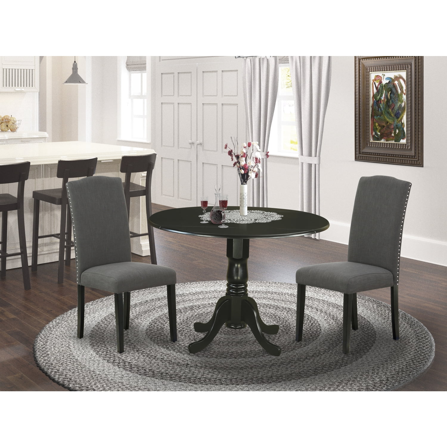 Round Dining Table Set 42 Inch Vintage Dining Table with 2 Parsons ...