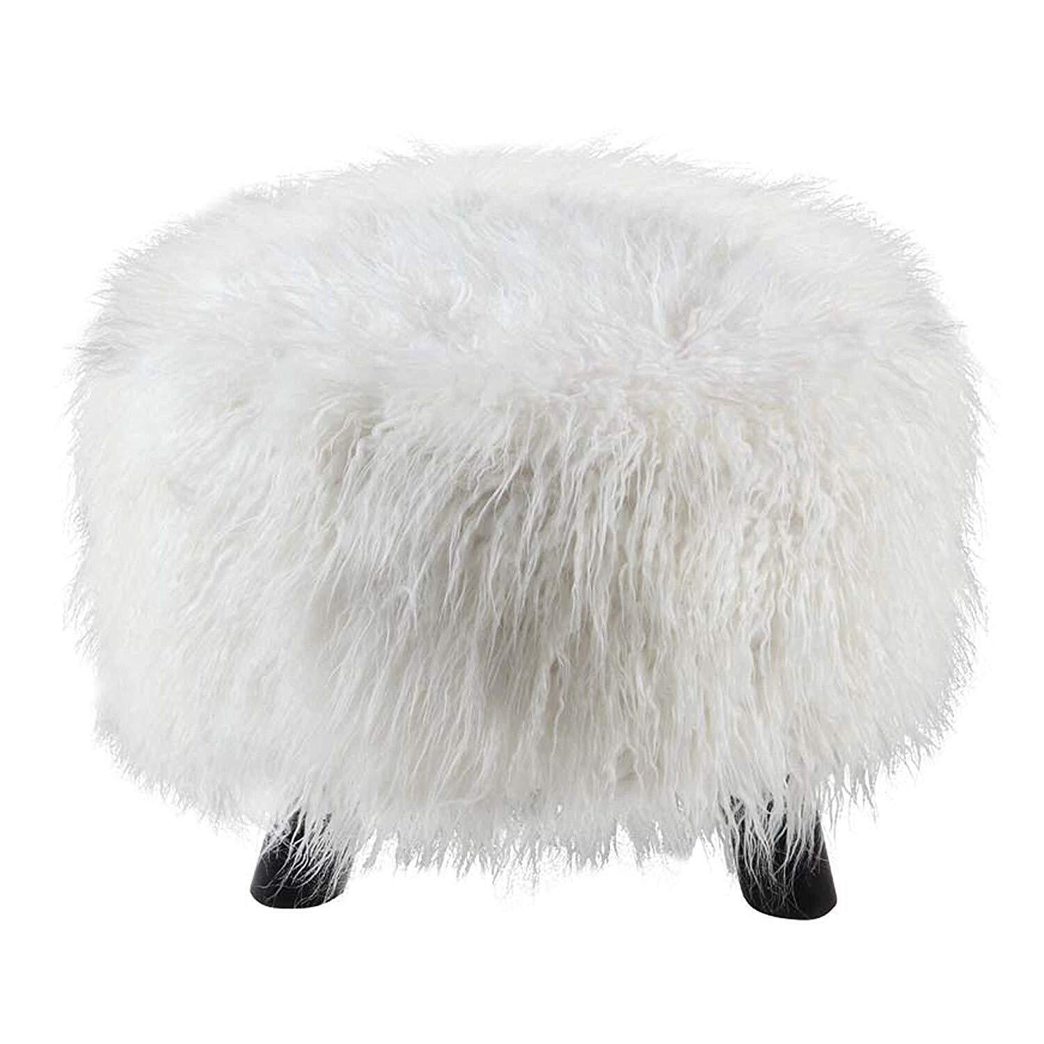 Faux Fur Foot Stool - White Ottoman Bench - Plush Footrest - Bedroom ...
