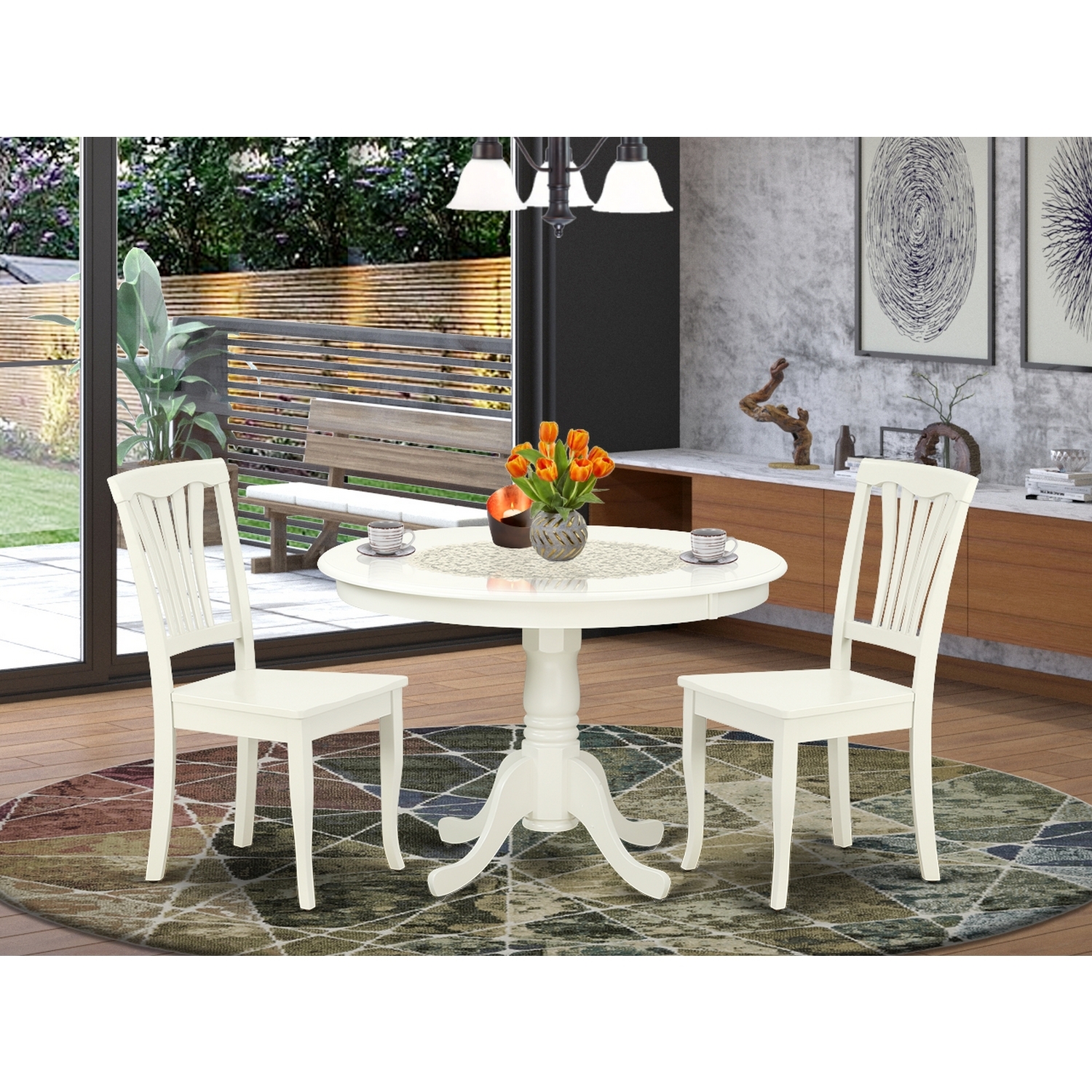 HomeStock Zen Zone 3Pc Round 42 Inch Table And 2 Vertical Slatted ...