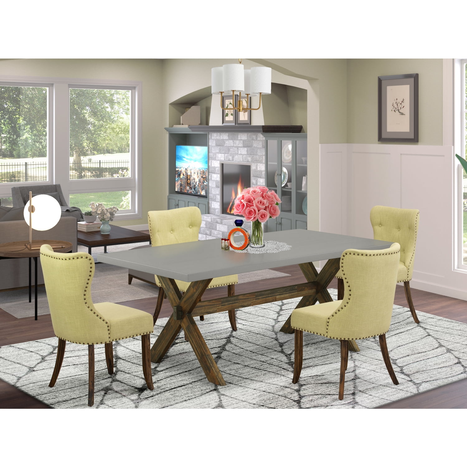 HomeStock Zen Zone 5-Piece Dining Room Table Set-Limelight Linen Fabric ...