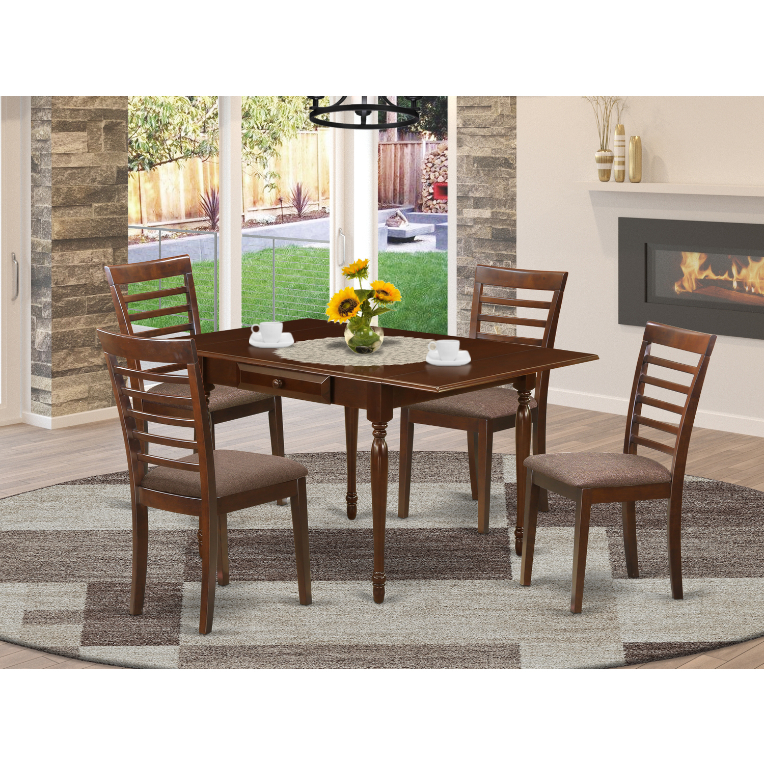 Kitchen Dinette Set 5 Piece Wood Table & Chairs - Drop Leaf Dining Set ...