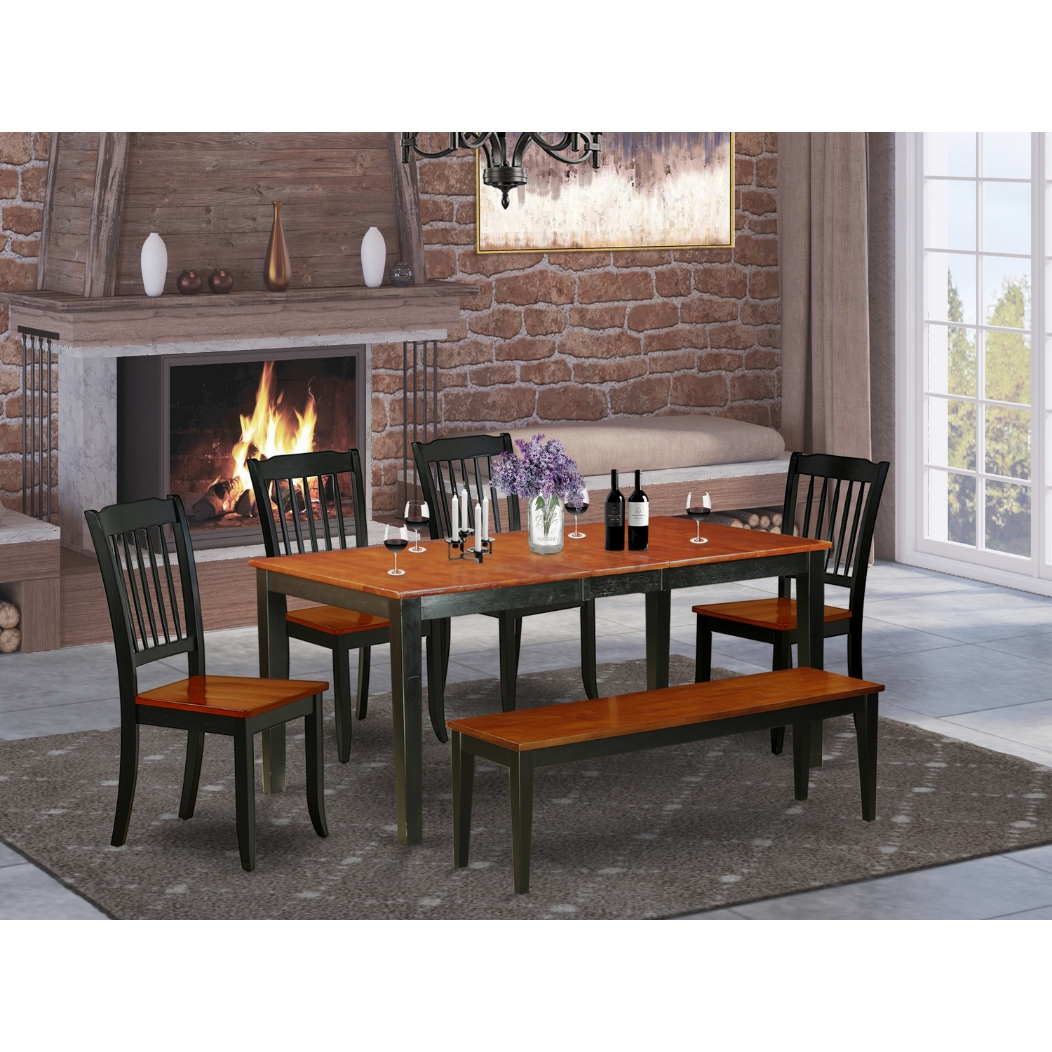 Rectangular Dining Set 6Pc Table with Leaf & 4 Chairs Bench - 54/66 ...