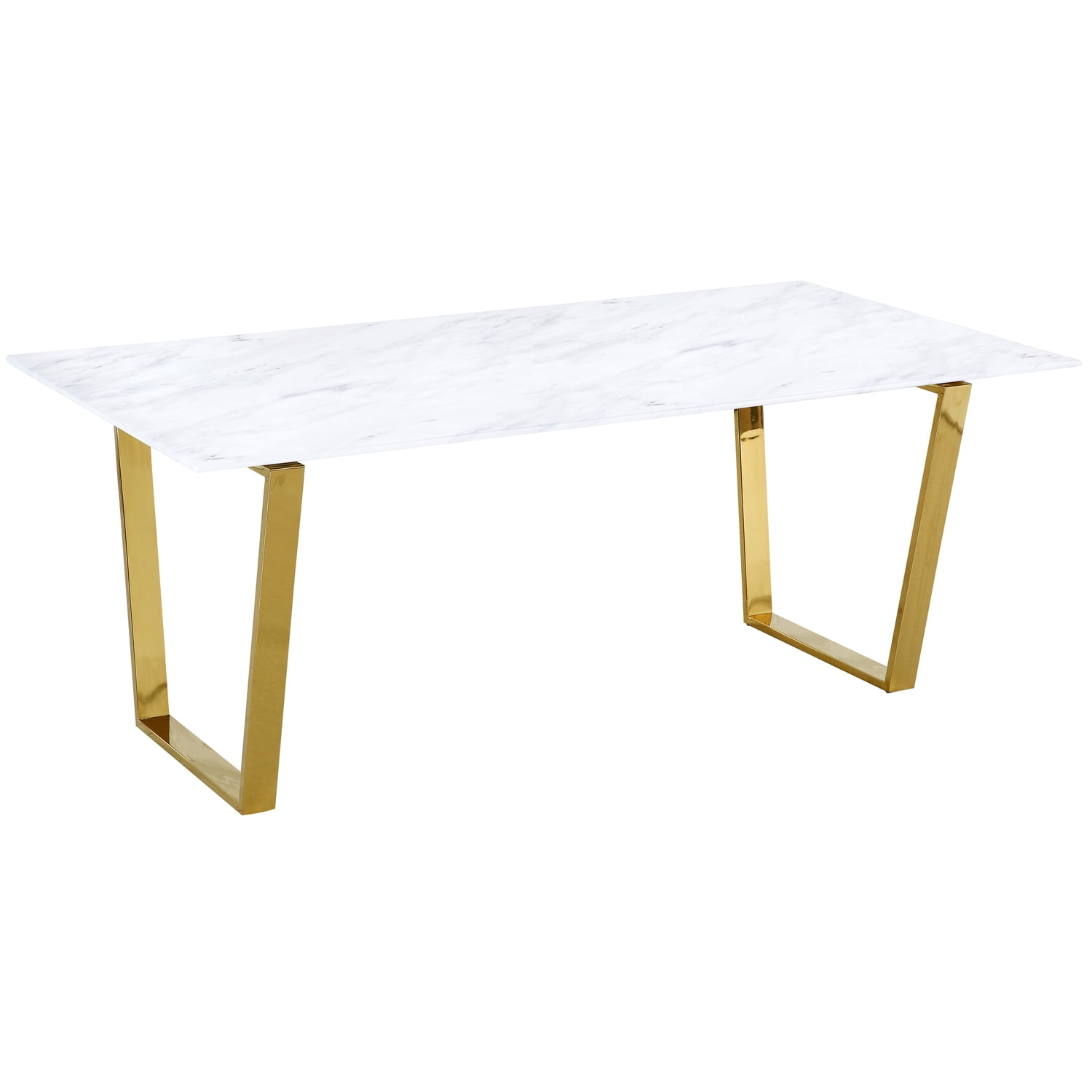 Contemporary Dining Table - 78" Rectangular Stone Top & Gold Stainless ...