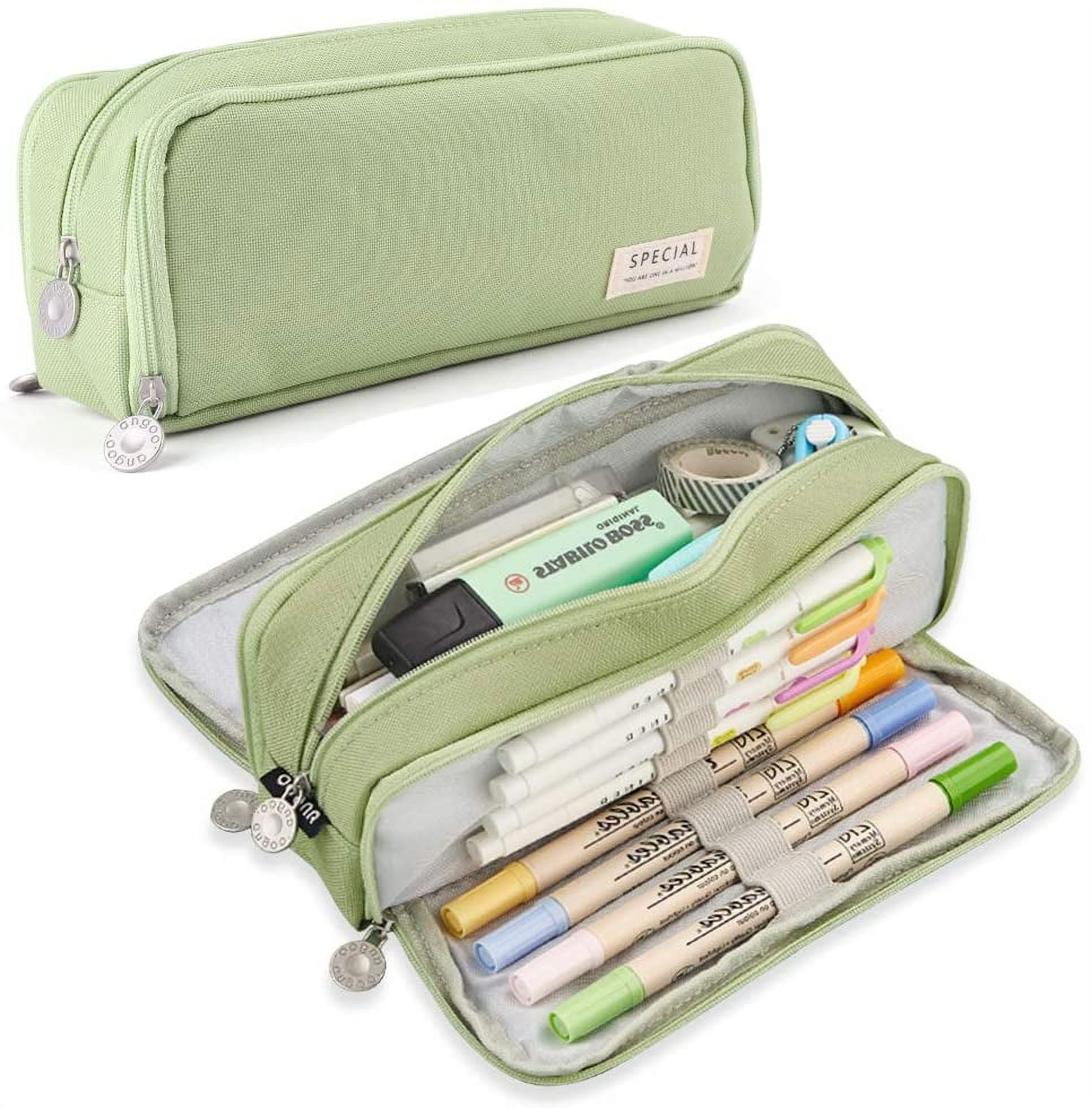 "HomeTimes Large Oxford Pencil Case, Green, 3 Compartments, Waterproof ...
