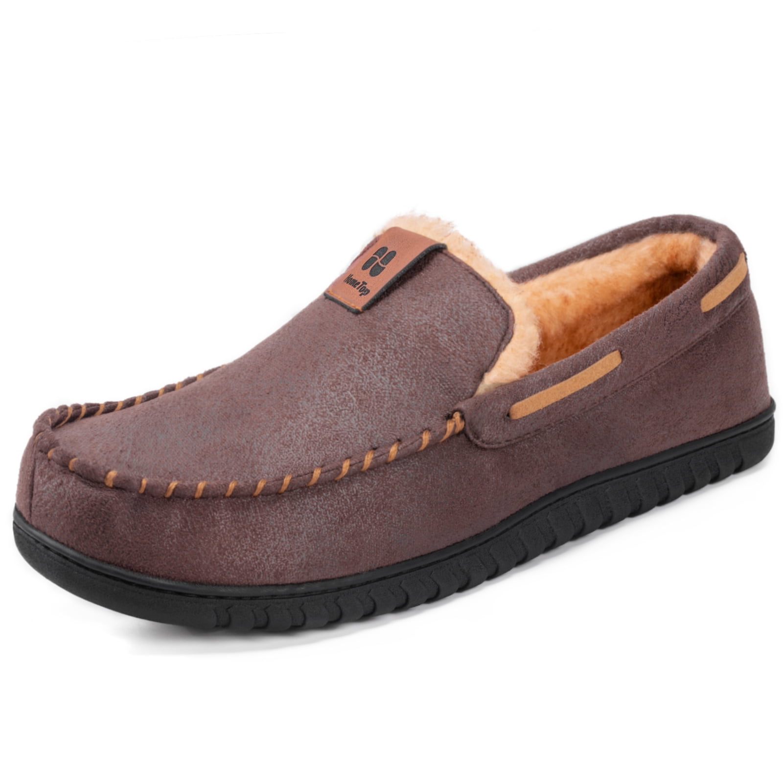 HomeTop Men's Moccasin Slippers with Memory Foam, Warm Lining, Non-Slip ...