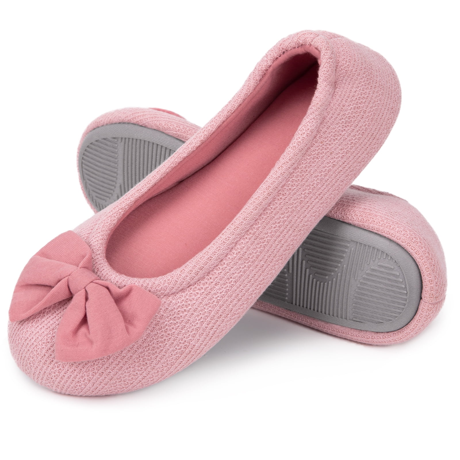 HomeTop Women's Comfy Cotton Knit Memory Foam Ballerina Slippers Light ...