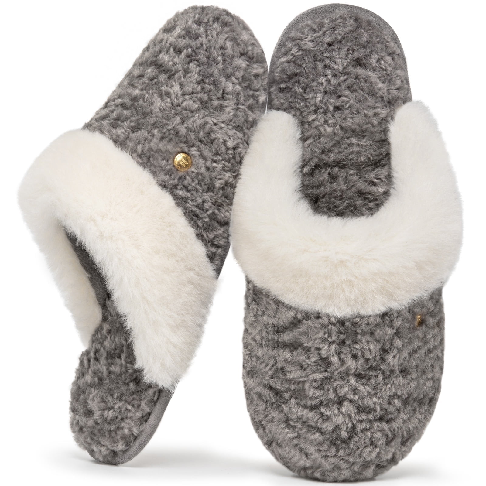 HomeTop Women's Cute Fuzzy Memory Foam Scuff Slippers Comfy Bedroom ...