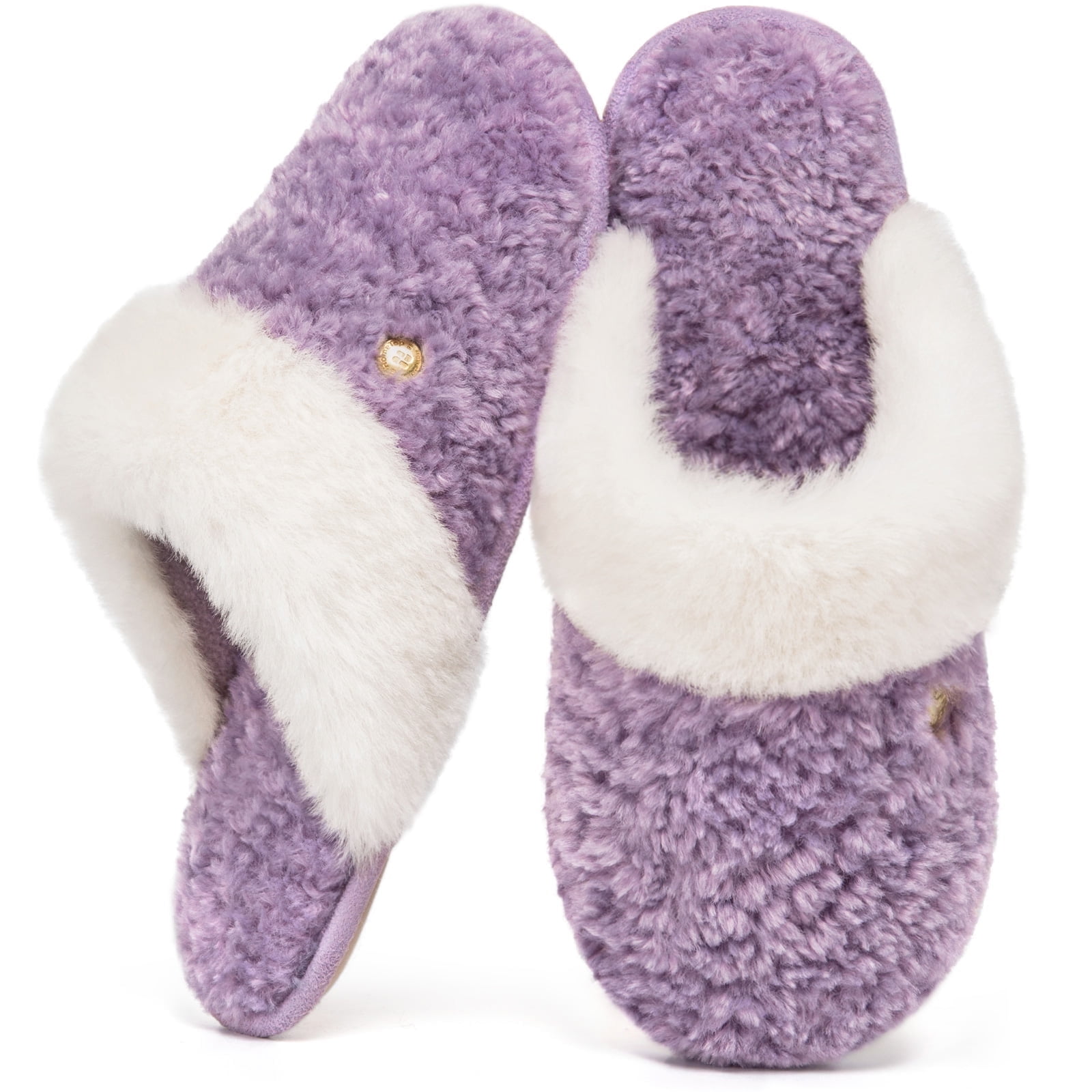 HomeTop Women's Cute Fuzzy Memory Foam Scuff Slippers Comfy Bedroom ...