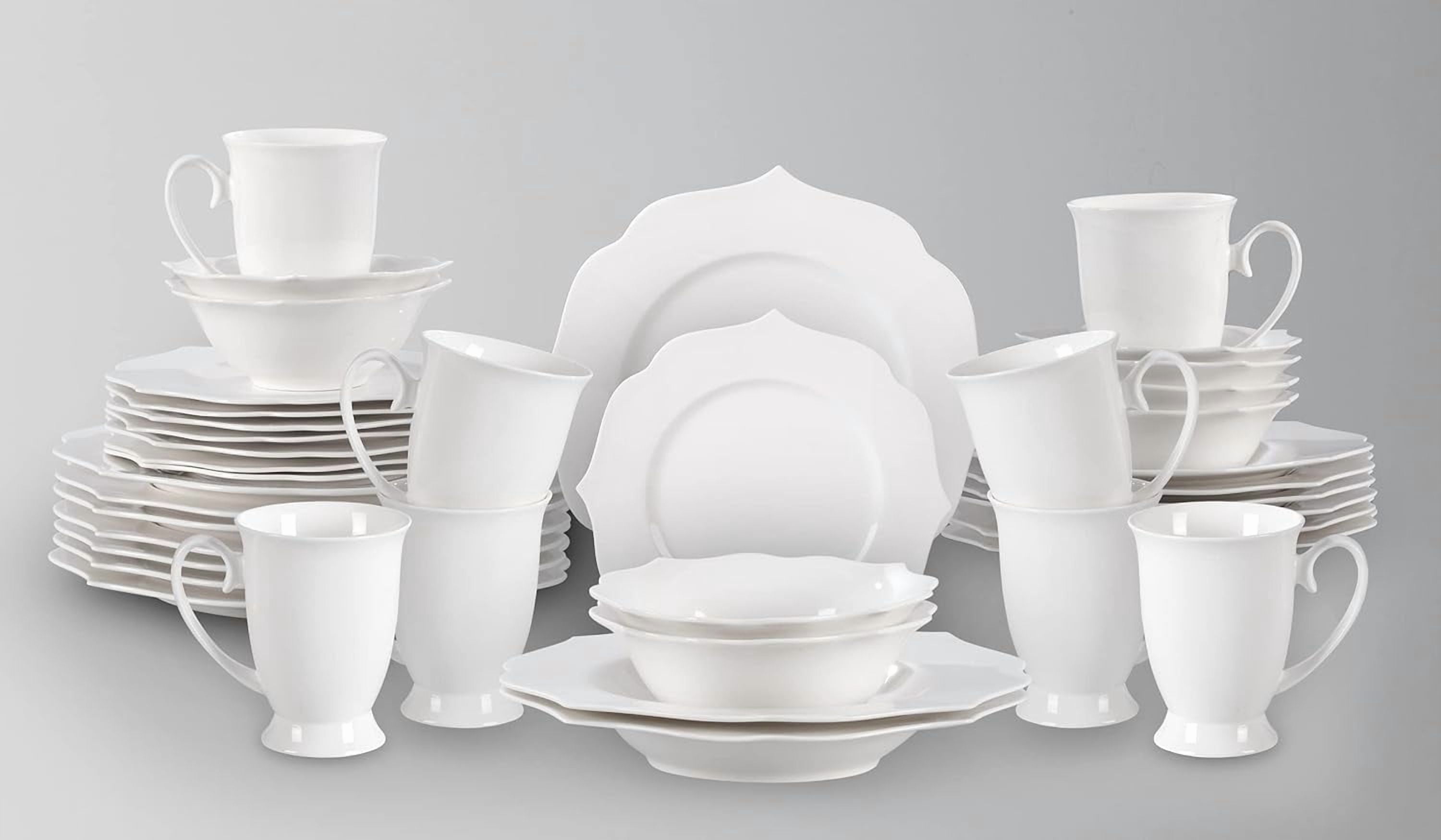 HomeVss, New Bone China Dinnerware Set, Embossed Lotus Design, 40pc Set ...