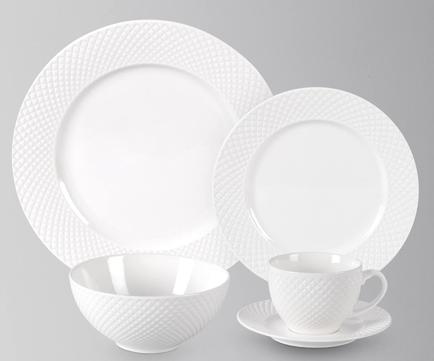 HomeVss, New Bone China Dinnerware Set, Embossed Diamond Design, 20pc ...