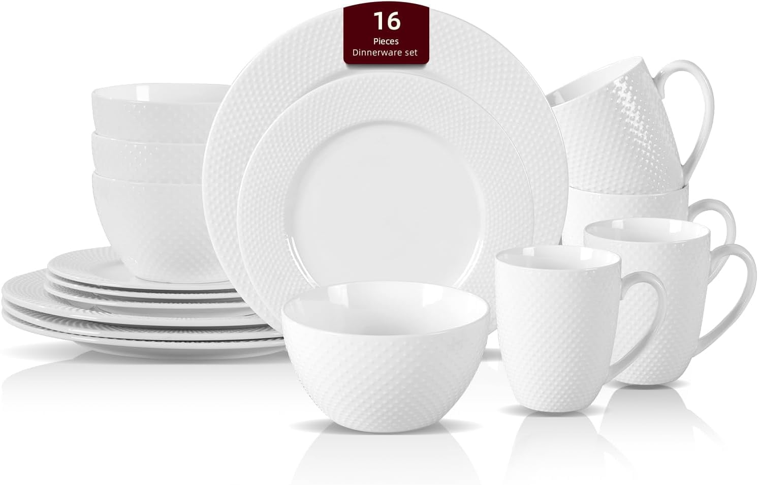 HomeVss, New Bone China Embossed Rain Drops 16pc Dinnerware Set ...
